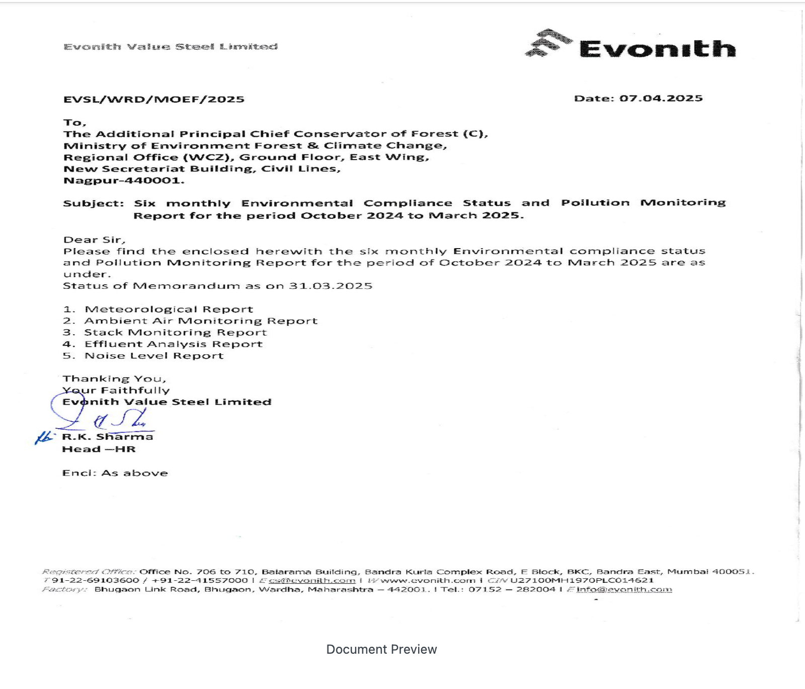 Compliance - Evonith Steel